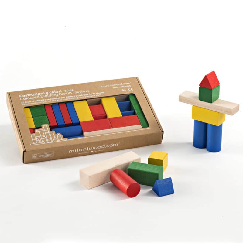 Wooden toy Coloured wooden blocks - 30 pieces - milaniwood